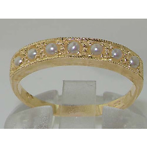 LetsBuyGold Solid 10k .417 Yellow Gold Cultured Pearl Womens Band Ring - Sizes 4 to 12 Available