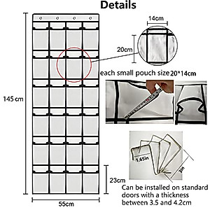 Over The Door Shoe Rack with 24 Large Mesh Pockets, Back of Door Organizer Hanging Bag for Closet Entryway Bedroom Bathroom Pantry Hanging Holder for Hats Sneakers High Heeled Shoes flip flops, White