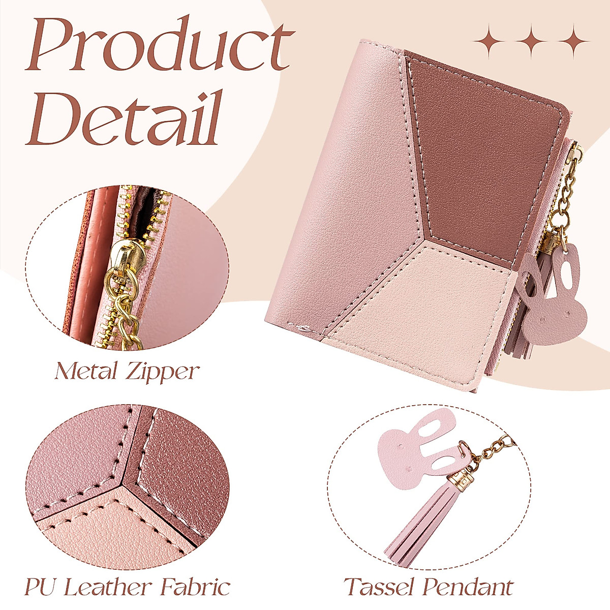MIPAHI Simple Short Women's Zipper Wallet With Tassels,Leather Large-Capacity Card Holder Coin Purse for Women 4.7 * 3.5 * 0.6 inch