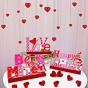 TURNMEON 3 Pcs Valentine's Day Table Sign Valentines Decor Love Be Mine Cupid Happy Valentines Table Centerpiece Romantic Wooden Valentines Decorations for Home Office Indoor Wedding Dinner Party