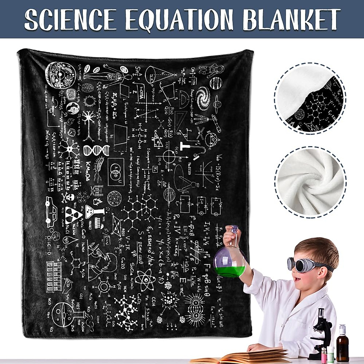 Science Formulas Chalkboard Math Physics Equation Blanket Flannel Throw Lightweight Super Soft Cozy Blankets for Couch Bed Sofa Chair, Gift for Birthday Thanksgiving Christmas 60"x50" for Teen
