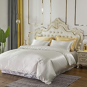 Vagasi White Duvet Cover Set King Size 3 Pieces - Comforter Cover Super Soft with 2 Pillow Shams - Satin Bedding Set Breathable & Smooth with Zipper Closure