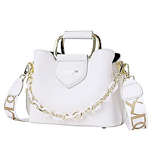 Qiayime women's Fashion shoulder handbags purses PU Leather Top Handle satchel Tote Crossbody Bag (White)