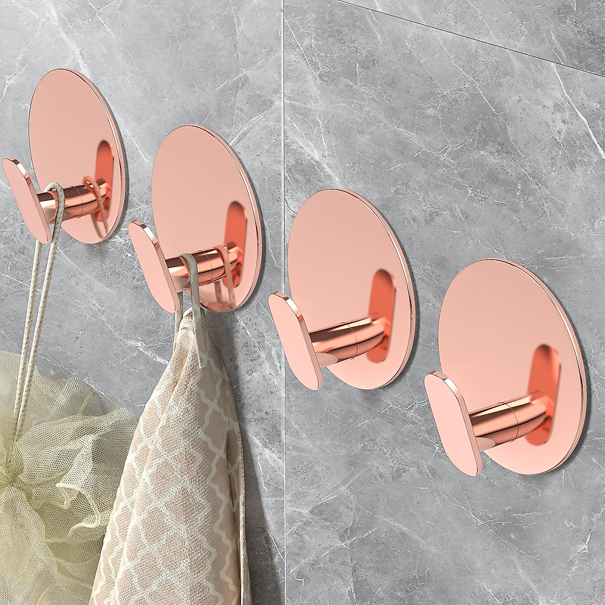 EAGMAK Towel Hooks for Bathroom, 4 Pack Adhesive Hooks, SUS305 Stainless Steel Shower Hooks, Round Wall Hook Holder for Hanging Robe, Loofah, Coat, Clothes, Hat, Key in Washroom Kitchen Hotel