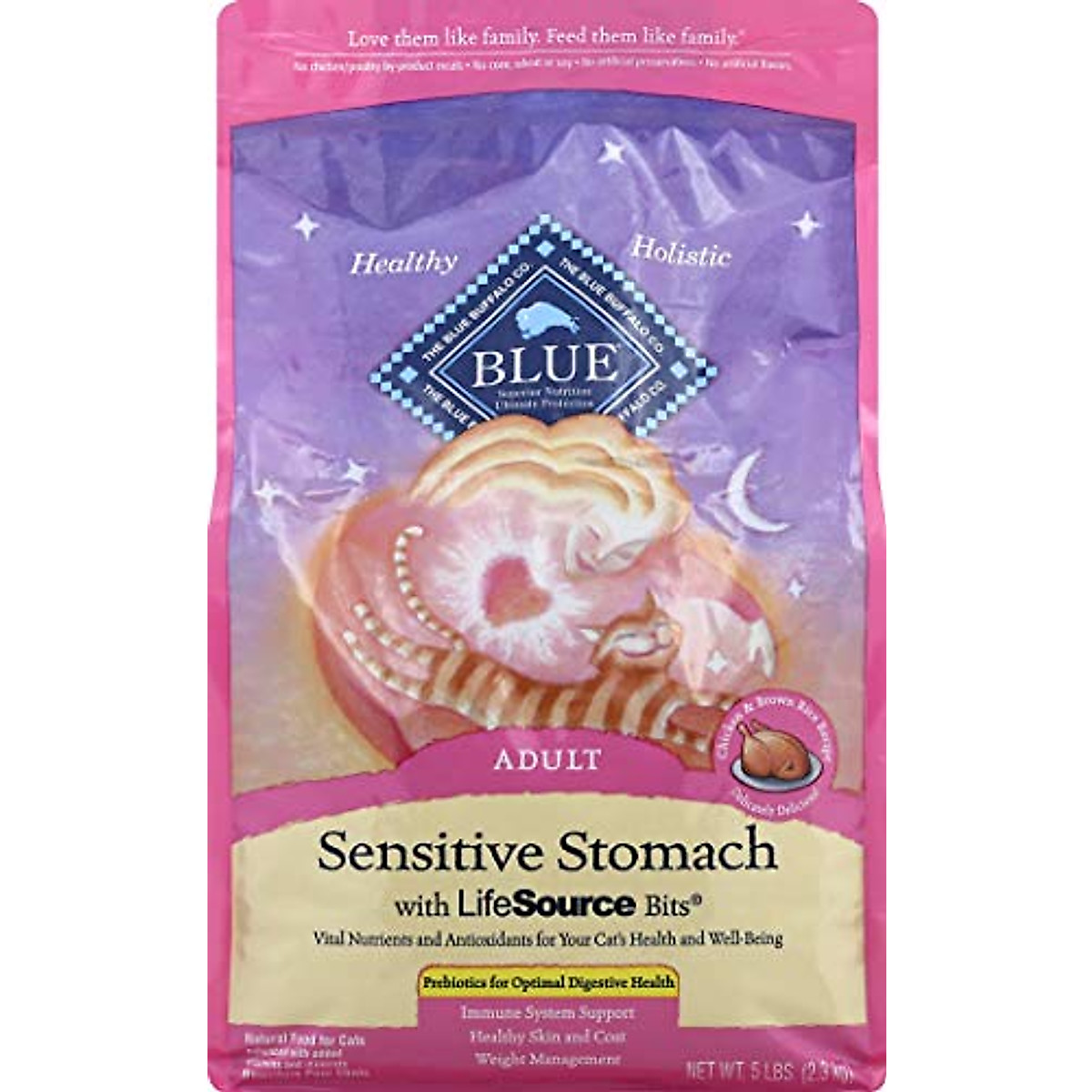 Blue Buffalo Sensitive Stomach Dry Cat Food, Chicken & Brown Rice, 5 Lb