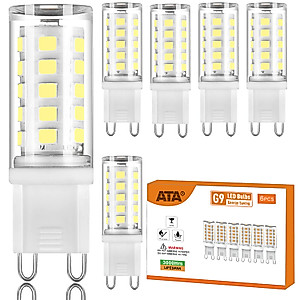 ATA 6 Pack G9 LED Bulb T4 Chandelier Light Bulbs 4W Natural White 6000K, (40W Halogen Replacement) G9 Bi Pin Ceramic Base, 120V AC 360°Beam Angle 450LM for, Barthroom Lamp, Crystal Wall Lamp