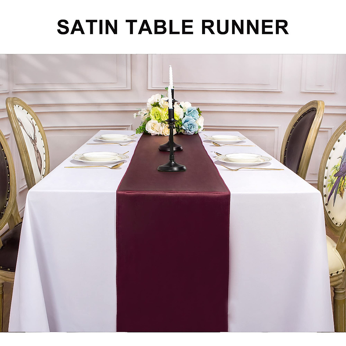 BETRIC Satin Table Runner 12 x 108 inch for Wedding, Birthday Parties, Banquets Decorations - 1 Pack,Gold