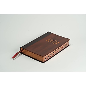 Santa Biblia Reina Valera 1960 Letra Gigante con Indice Foro de Semil Piel en color caoba con cafe claro Incluye fotos y ilustraciones