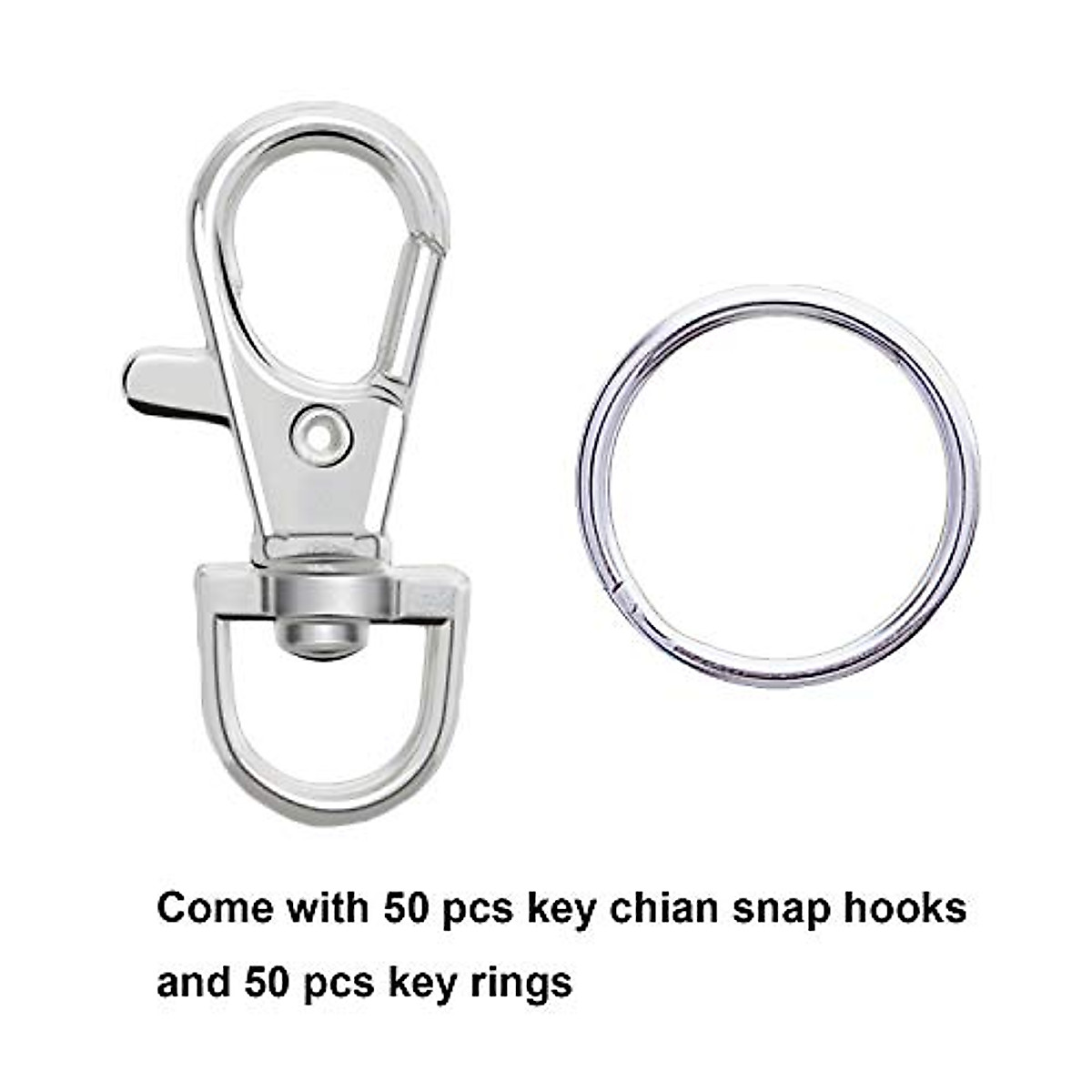 Livder Metal Swivel Lanyard Snap Hooks and Split Key Rings Chain Hook Keychain, 100 Pieces