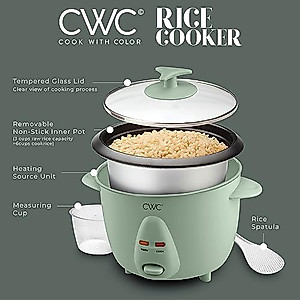 COOK WITH COLOR 6 Cup Rice Cooker 300W - Effortless Cooking and Greatly, Cooks 3 Cups of Raw Rice for 6 Cups of Cooked Rice, Sage