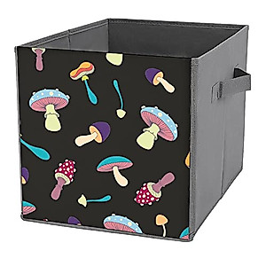 Magic Cute Mushrooms Canvas Collapsible Storage Bins Cube Organizer Baskets with Handles for Home Office Car
