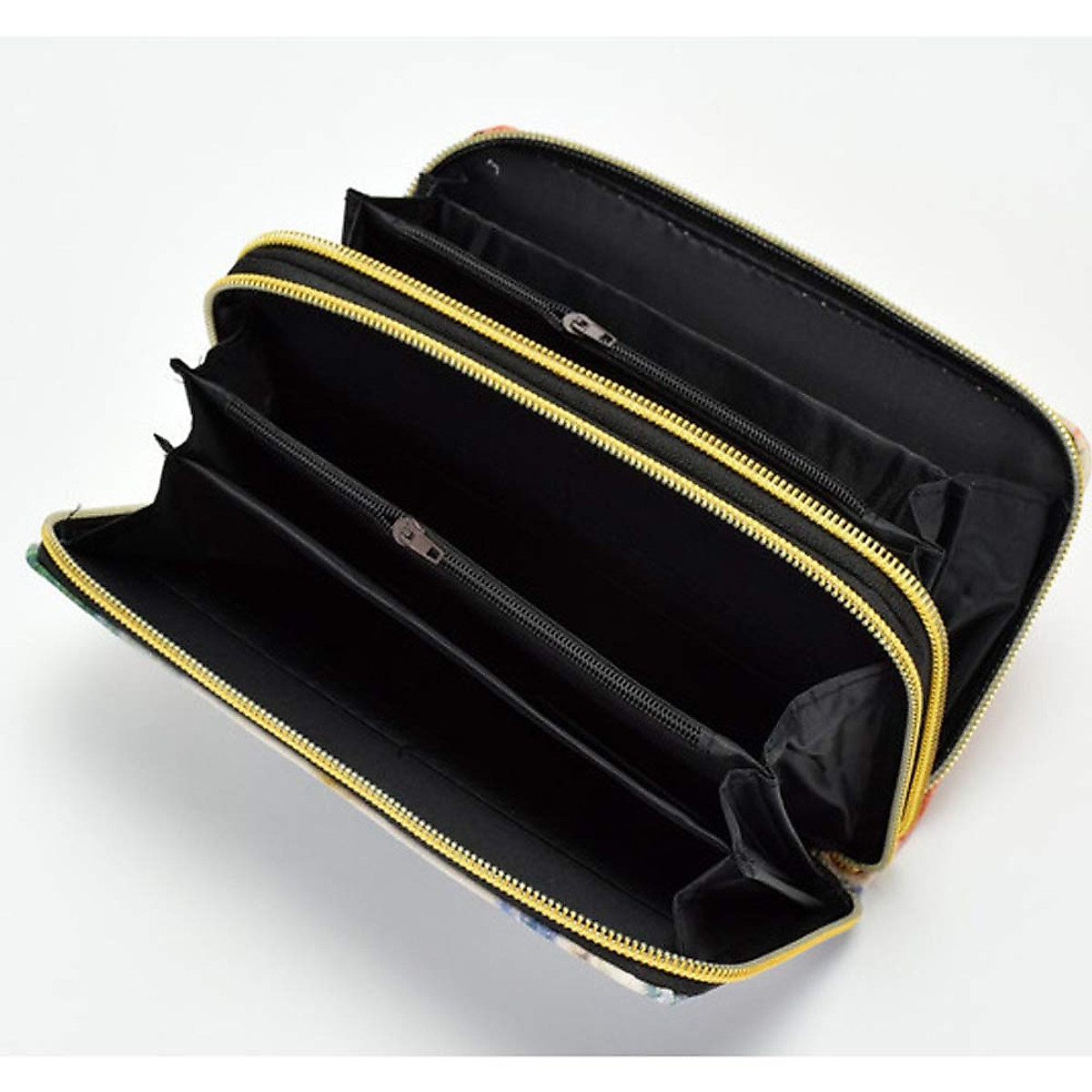 Ethnic Minority Style Double-Sided Embroidered Wallet, Special Peacock Embroidery, Long Zipper, Hand Wallet Mobile Phone Bag (Black)