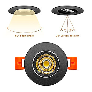 2Inch LED Recessed Ceiling Light, 3W Dimmable LED Downlight, Warm White 3000K, 60 Beam Angle Directional COB Recessed Lights with Driver, 25W Halogen Bulbs Equivalent for Ceiling Lighting, 6Pack