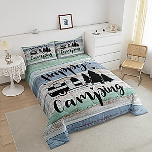 Castle Fairy Camper Comforter Queen,Happy Camping Comforter Set Microfiber RV Inside Decor Duvet Bedding,Camper Accessories for Travel Trailers,Camper Must Haves 2023