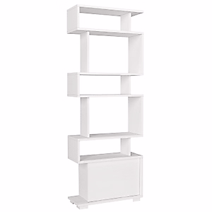DORPEK Balance Bookcase 6-Tier S-Shaped Bookshelf, Freestanding Wooden Bookcase, Modern Decorative Storage Display Shelf for Living Room & Bedroom, White