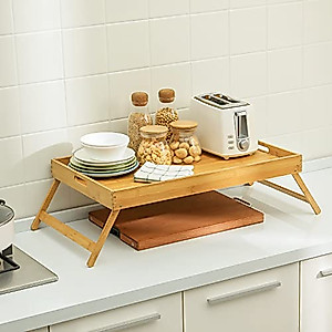 MoNiBloom Bed Tray Table Folding Legs with Handles, Bamboo Foldable Eating Breakfast Snack Food on Sofa Desk Serving Tray, Portable Lap Tray, Large, Natural