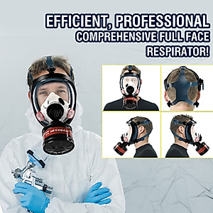 Gas Mask, Full Face Respirator Mask with 40mm Carbon Activated Charcoal Filter Canister - Reusable Large Survival and Chemical Masks for Welding, Vapors, Industrial, Painting, Spray, Polishing