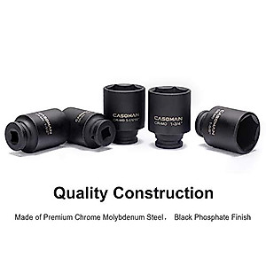 CASOMAN 1/2-Inch Drive Deep Spindle Axle Nut Impact Socket Set, Inch, Cr-Mo, 6-Point, 1-3/8-Inch - 1-3/4-Inch, 7 Piece Axle Socket Set