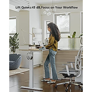 BANTI 48"x 26" Electric Standing Desk with Glass Top Monitor Stand, Adjustable Sit Stand Up Table with Double Drawer, Sit Stand Desk with Storage Shelf, Light Walnut Top