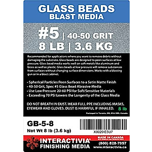 #5 Glass Beads - 8 lb or 3.6 kg - Blasting Abrasive Media (Coarse to Medium) 40-50 Mesh or Grit - Spec No 5 for Blast Cabinets Or Sand Blasting Guns - Large Beads for Peening and Finishing