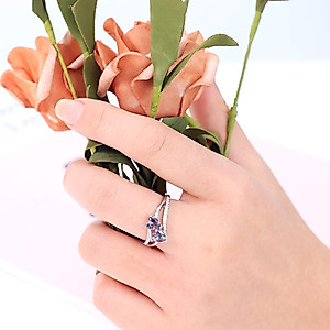 Milacolato 925 Sterling Silver Promise Ring for Her 18K White Gold Plated Double Stone Ring Heart Birthstones Toi et Moi Engagement Ring Jewelry Size 7