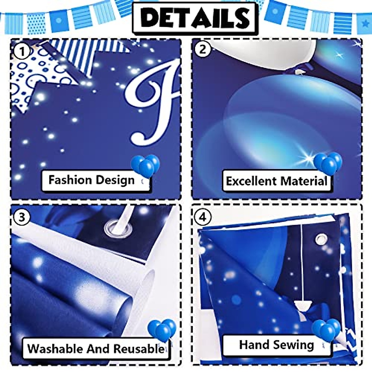 4 x 6ft Happy 50th Birthday Party Decorations Banner Blue and Silver - Cheers to 50 Years Anniversary Photo Booth Backdrop party Supplies for Girls and Boys