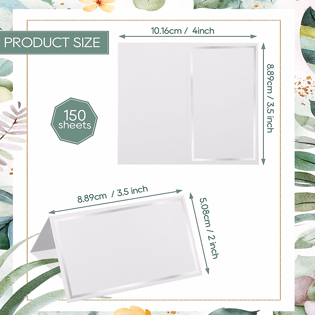 Teling 150 Pcs Place Cards with Foil Border Small Table Tent Cards Texture Seating Cards Blank Escort Name Place Cards for Party Table Weddings Banquets Dinner Birthday Events, 2 x 3.5 Inch(Silver)