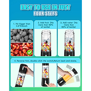 Portable Blender Shakes and Smoothies,17 Oz Personal Size Blenders Ultra Sharp 6 Blades Portable Blender,USB Rechargeable Personal Blender with BPA Free,Mini Blender Sports/Travel/Home/Gym, Black