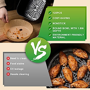 Disposable Air Fryer Paper Liners, 125Pcs 6.5In Parchment Paper Baking Liner for 2-5 QT Airfryer Basket, Oven, Microwave Accessories