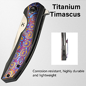 KANSEPT Accipiter Pocket Folding Knives EDC Camping Folding Knife 3.36'' Satin CPM S35VN Blade Pocket Folding Knife with Black Anodized Titanium + Timascus Handle Everyday Carry K1007E3