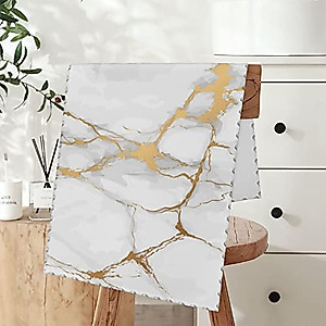 Hand Towel White Marble Gold for Bathroom Kitchen Microfiber Fingertip Bath Towels 12 x 27.5 Inch Soft Decorative Home Hotel Gym Laundry Room