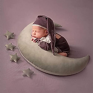 Yarstar 1+4pcs Newborn Photography Pillow Set Newborn Posing Photography Prop Moon Star Baby Picture Prop Newborn Photo Props for Babies Newborn Photography Props Baby Moon Nursery Pillow (C-Grey)