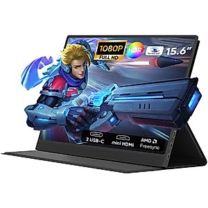 Portable Monitor, 15.6 Inch Bluelight Eye Care Full HD 1080P HDR Laptop Display IPS Freesync Second External Gaming Monitor with Stand Case, Dual Screen for PC/Mac/Windows/PS4/Xbox/Switch/Phone