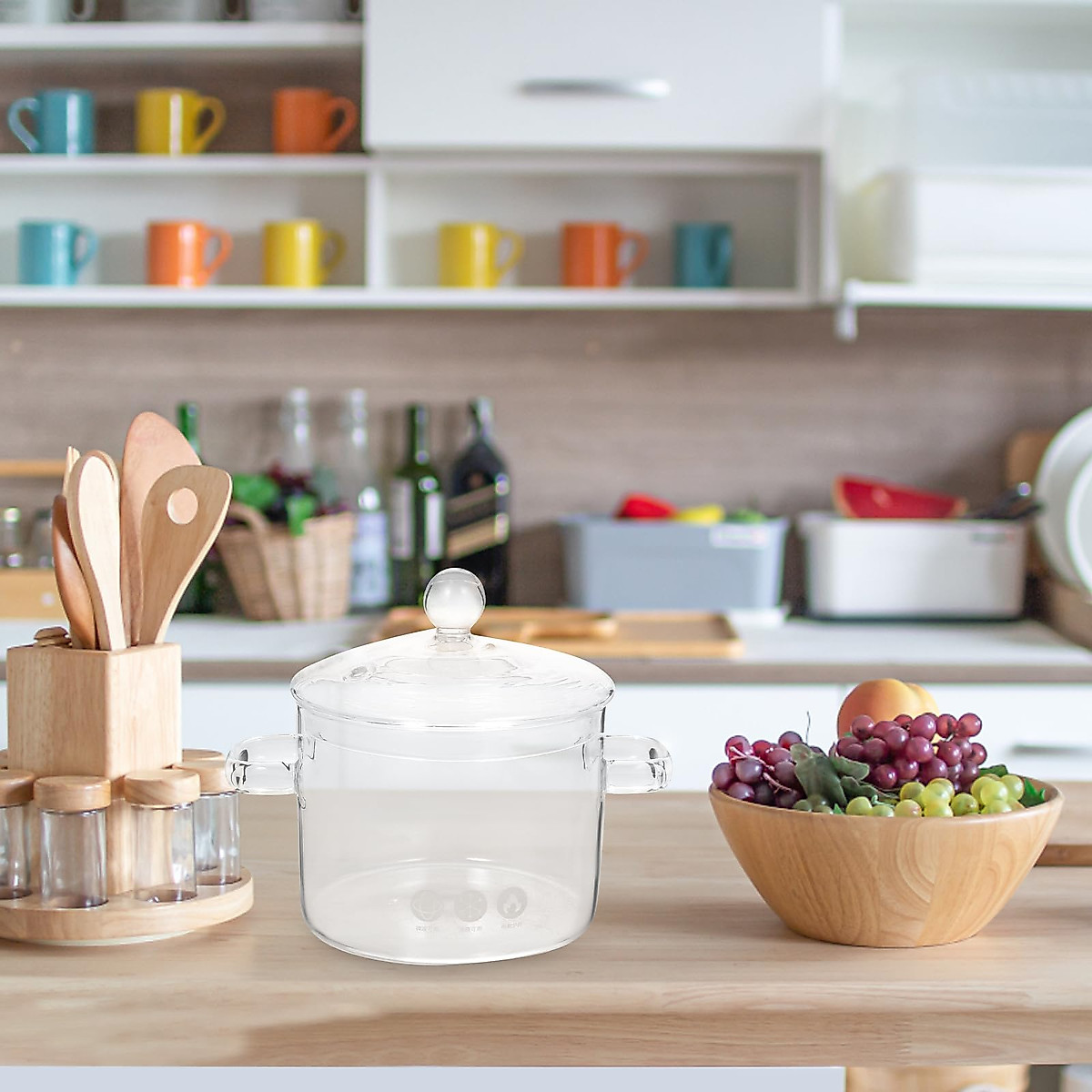 DOITOOL Glass Noodle Bowl Soup Bowl with Lid Handle Ramen Pot Hot Shin Ramyun Pot Mixing Bowl Salad Bowl for Noodles Soup Cereals Fruits 1350ml