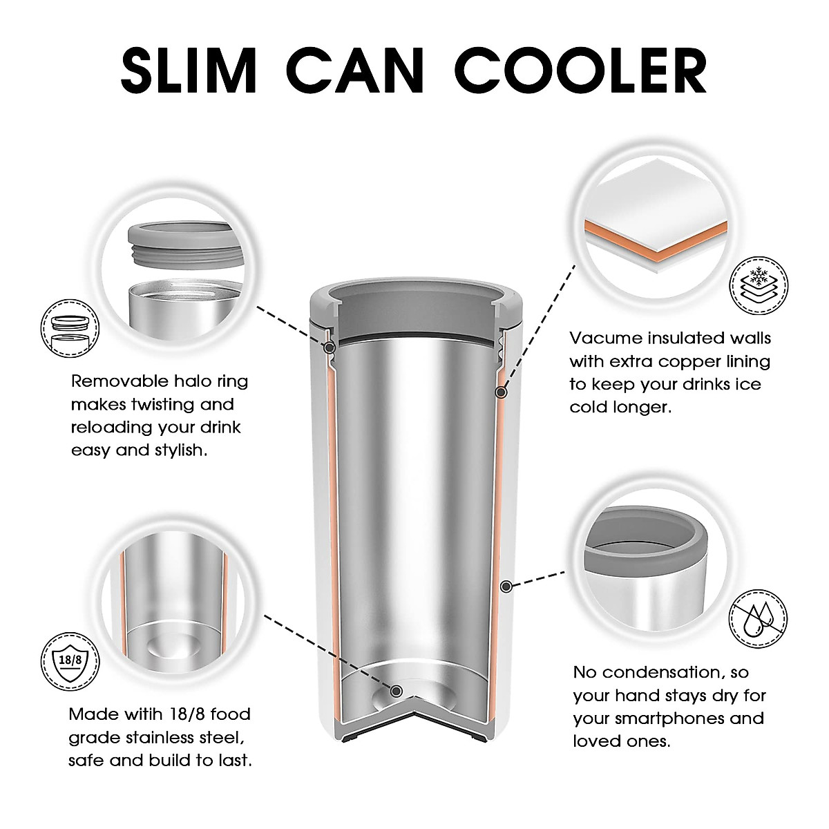 TILUCK Skinny Can Cooler for Slim Beer & Hard Seltzer, Stainless Steel, Doucle-Walled Stainless Steel Insulated Slim Cans, Standard 12 oz (Fish Scales 01)