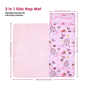 Kids Sleeping Bag Nap Mat with Removable Pillow and Blanket,Extra Thick Large 2 in 1 Slumber Bags for Boys Girls,Toddler Nap Mat for Preschool Daycare Travel Camping