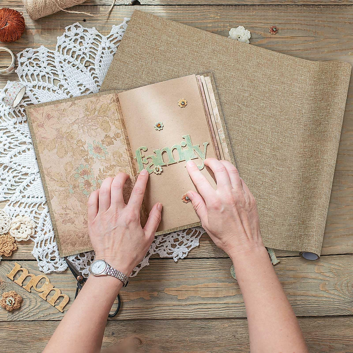 PerKoop Book Cloth for Book Binding 40 x 16 Inch Fabric Surface Paper Backed Bookcover Archival European Durable Strong Bookbinding Supplies Cover Books Album Scrapbooking (Linen Color)