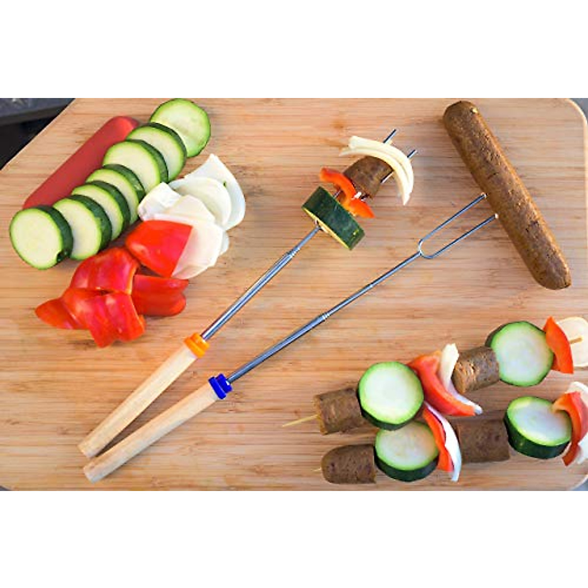 TooglBox - 4 Piece 32 Inch Marshmallow Roasting Stick - Telescoping Stainless Steel Cookware Set-Forks for Smores & Hot Dogs - Bonus 20 Bamboo skewers, Bag (4)