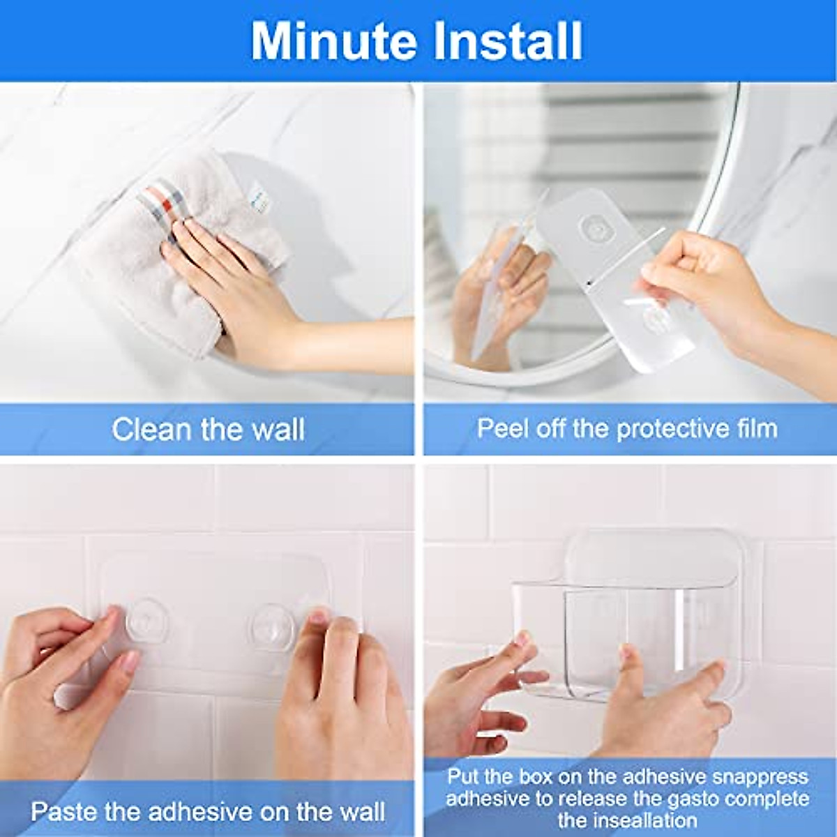 Diesisa Plastic Wall Mount Organizer, Adhesive Clear Storage Organizer with 2 Compartments, No Drilling Hang Walls, with Self Adhesive Tape, for Kitchen, Bathroom, Bedroom, Cabinet,Office