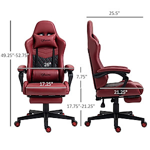 Vinsetto Racing Gaming Chair Diamond PU Leather Office Gamer Chair High Back Swivel Recliner with Footrest, Lumbar Support, Adjustable Height, Red