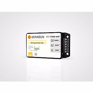 Genasun GV-5-Pb-12V, 5 A MPPT Solar Charge Controller for 12 V Lead-Acid Batteries and 5 A Load Output with Low Voltage Disconnect (LVD)