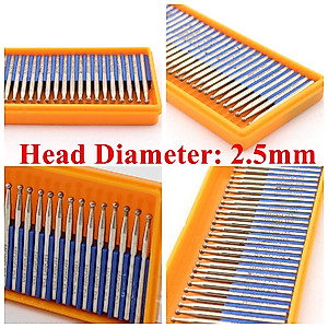 JINGLING Diamond Grinding Bits 2.5mm Spherical Head Bur w Shank 2.35mm Pack of 30Pcs