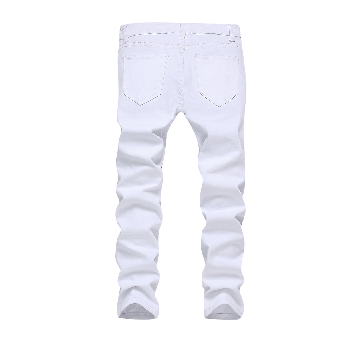 Boy's White Slim Fit Skinny Jeans Ripped Elastic Waist Pants with Zipper for Kids,White,14 Slim