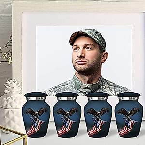 Black Eagle Urns - Cremation Urns for Women Set of 4 with Box & Bags - Small Urns for Human Ashes with Eagle - Honor Your Loved One with Mini Urns - Patriotic Black Urn for Military & Veterans