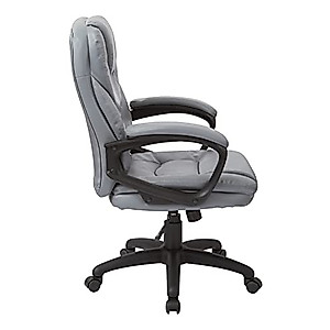 Office Star FL Series Faux Leather Manager's Adjustable Office Chair with Lumbar Support and Padded Arms, Charcoal Grey