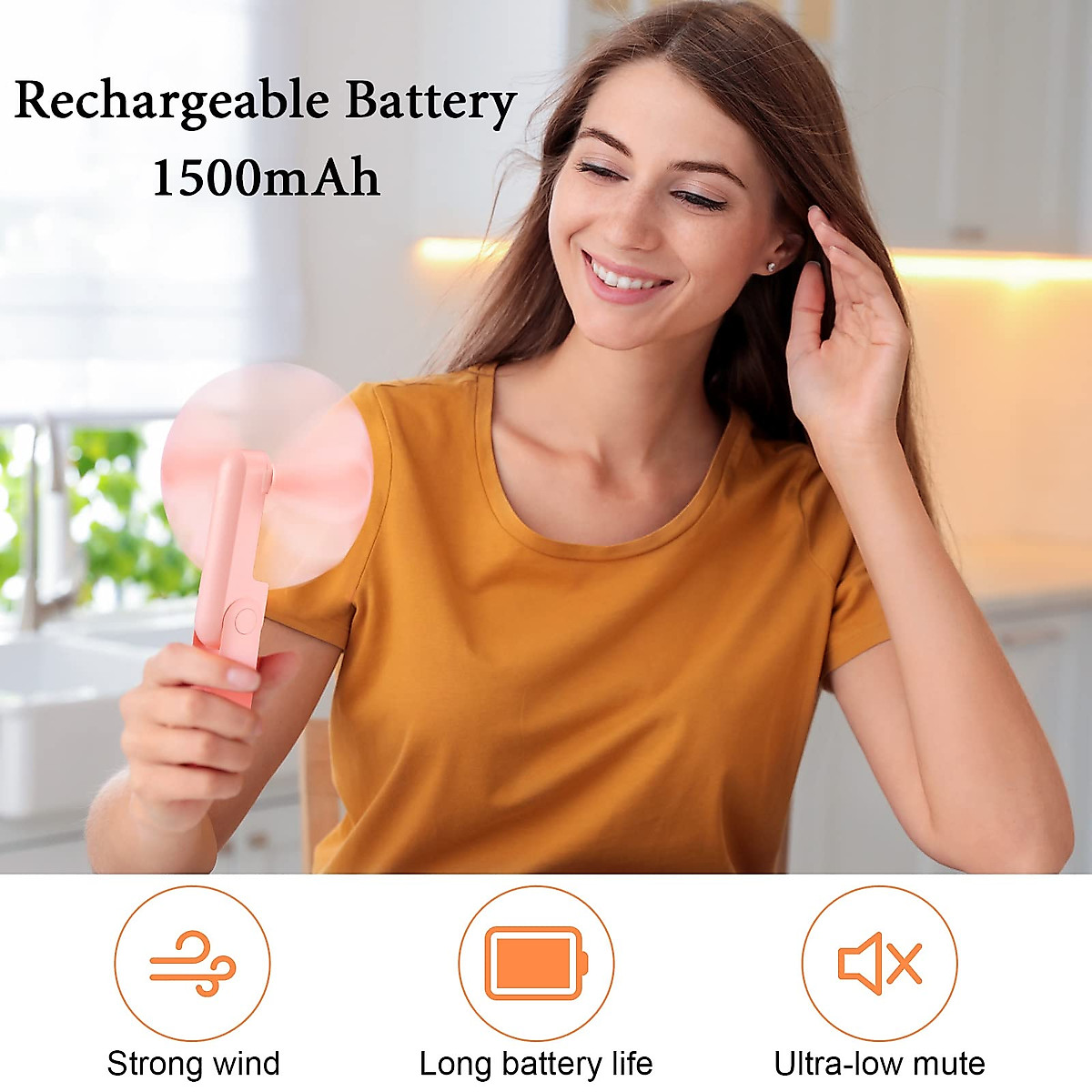 2 Pieces Portable Handheld Fan Mini Fan Portable USB Rechargeable Fan Small Pocket Fan Travel Feature Battery Operated 14-21 Working Hours for Women, Travel, Outdoor (White, Pink)