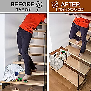 MIXNUS Stair Basket with Handles Felt Staircase Baskets for Carpeted and Wooden Stairsteps Stair Storage Organizer for Laundry Home and Office Decor, Beige