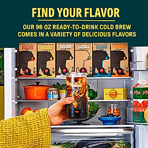 Wandering Bear Straight Black Organic Cold Brew Coffee On Tap, 96 fl oz - Extra Strong, Smooth, Unsweetened, Shelf-Stable, and Ready to Drink Iced Coffee, Cold Brewed Coffee, Cold Coffee