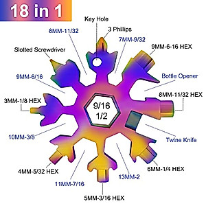18-in-1 Snowflake Multitool, 9 Packs Stainless Steel Snowflake Wrench/Bottle Opener/Screwdriver Kit, Stainless Steel Portable Star Tool for Christmas Great Gifts