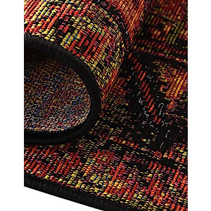 Unique Loom Outdoor Tribal Collection Area Rug - Quepos (6' 1" x 9' Rectangle, Multi/Black)